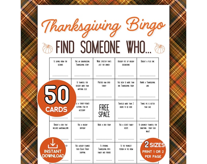 Thanksgiving Find Someone Who Bingo Game, Thanksgiving Party Icebreaker ...
