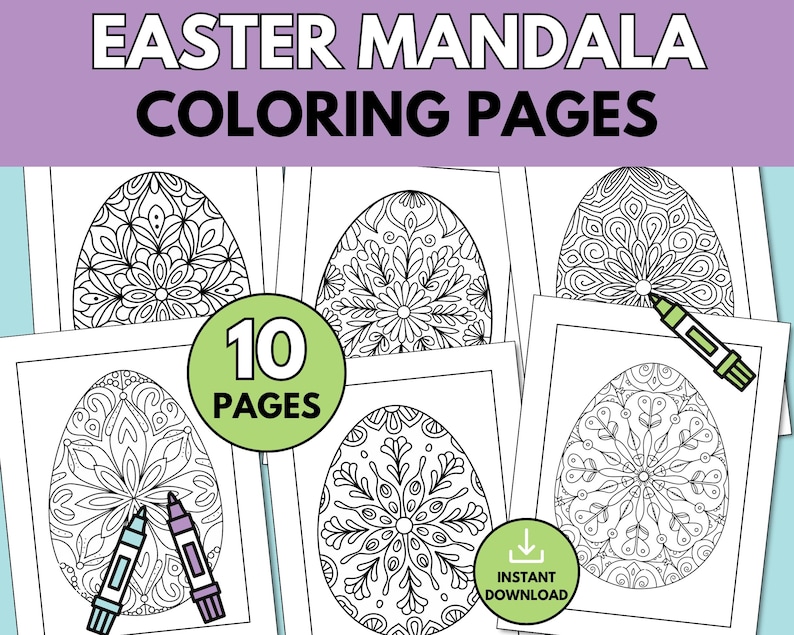 Easter Mandala Coloring Pages, Printable Easter Egg Mandalas for Adults ...