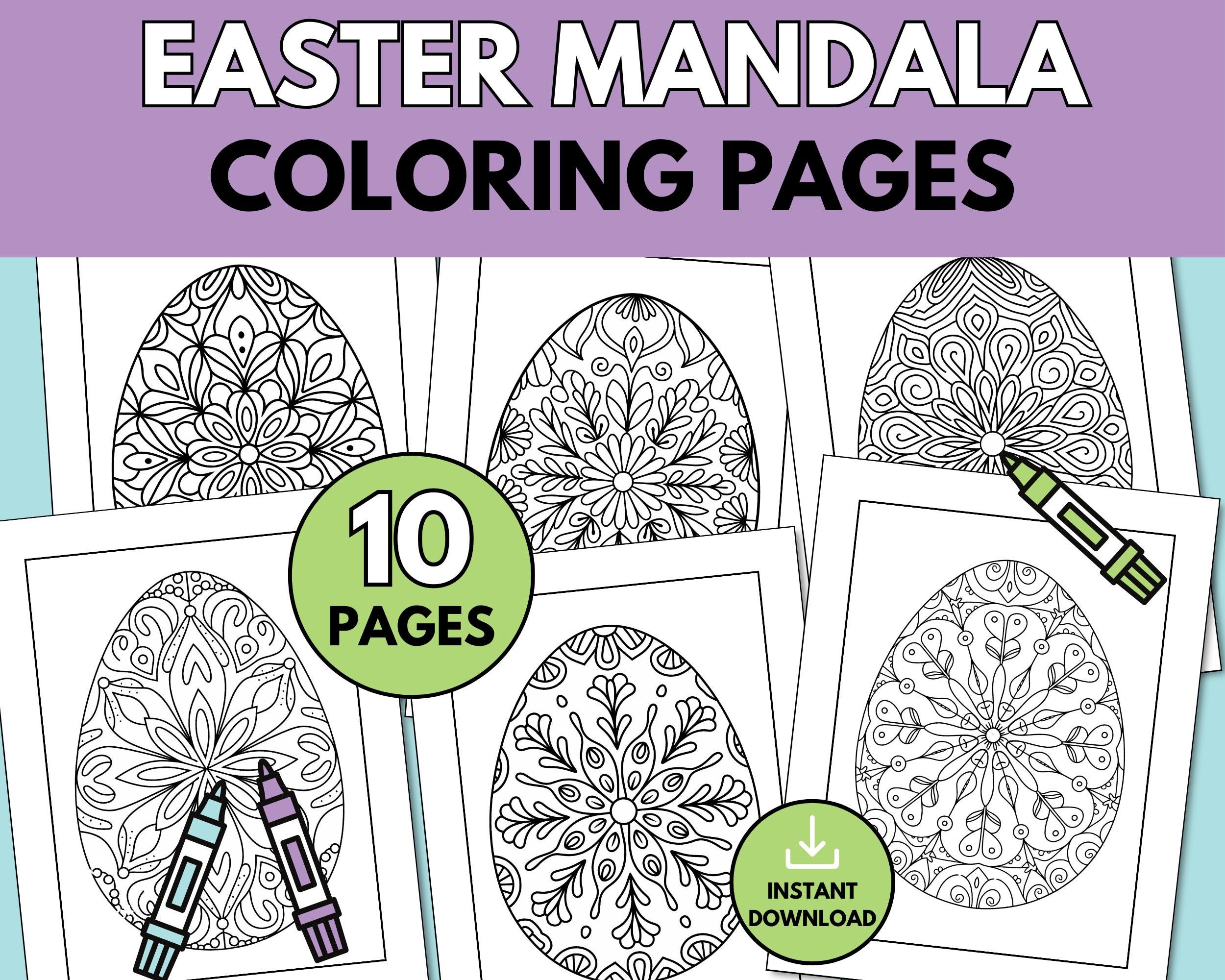 Easter Mandala Coloring Pages, Printable Easter Egg Mandalas for Adults ...