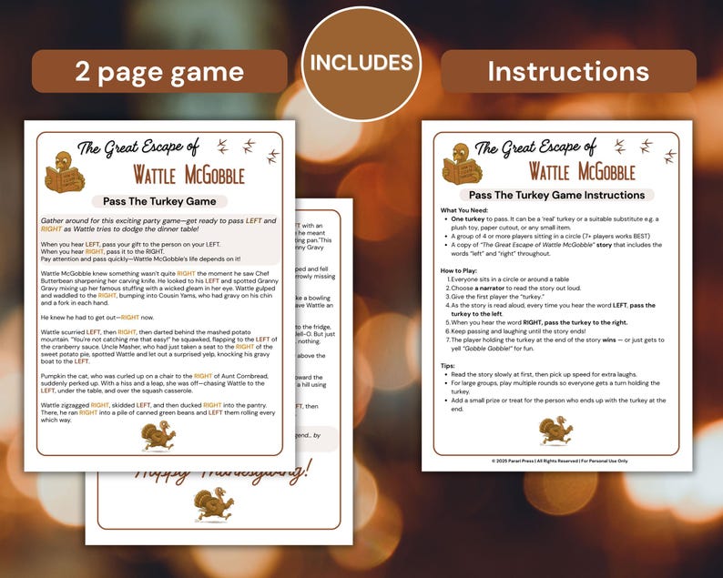 Pass the Turkey Game, Thanksgiving Pass the Prize Game, Pass the Gift ...