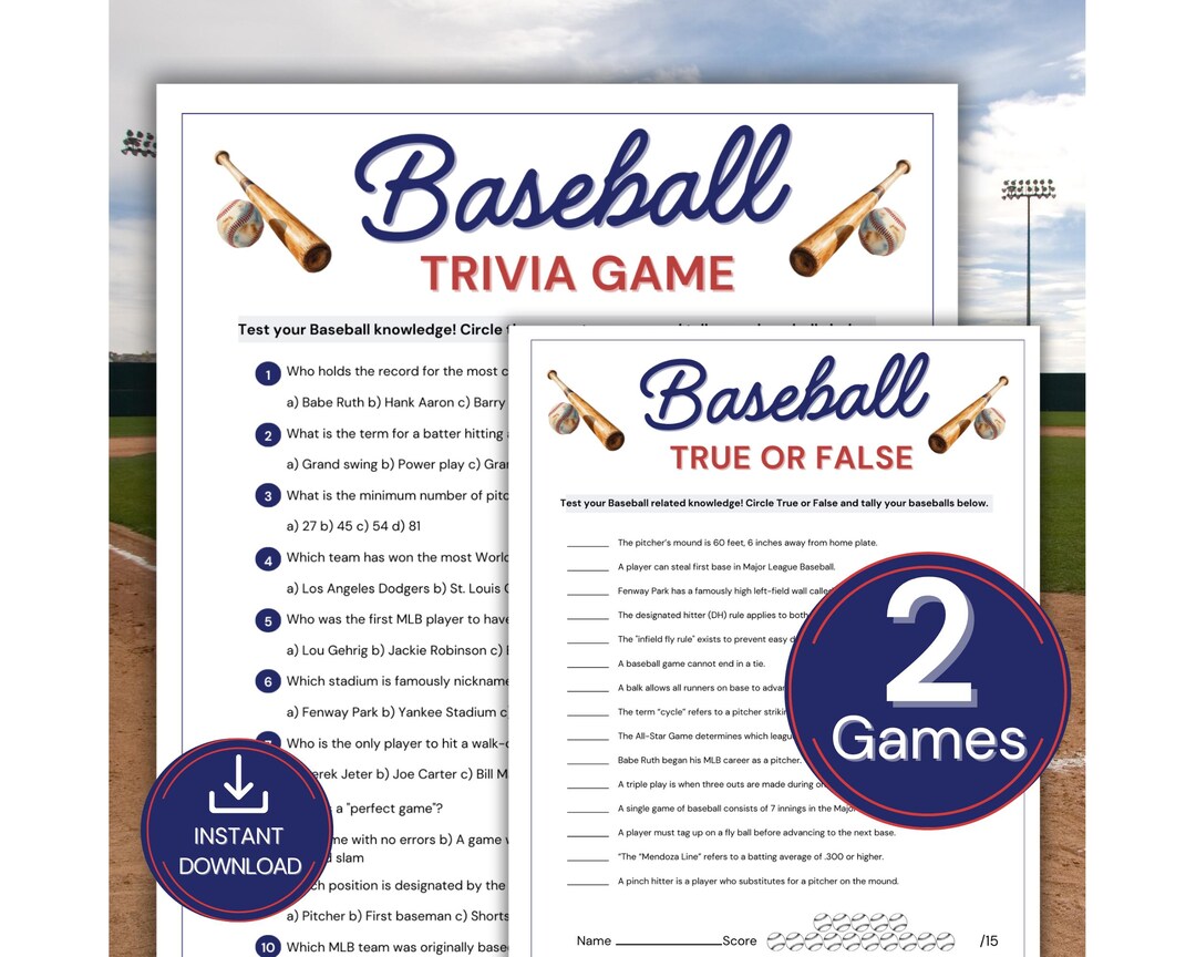 Baseball Trivia Game, Printable Baseball Party Game, Sports Trivia Quiz ...