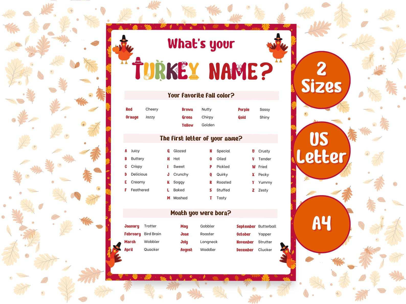 Turkey Name Game Fun Printable for Thanksgiving and Friendsgiving ...