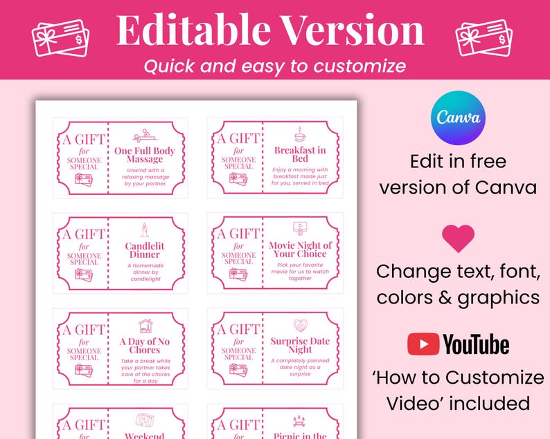 Love Coupons Printable & Editable Canva Template, Valentine's Day Gift ...