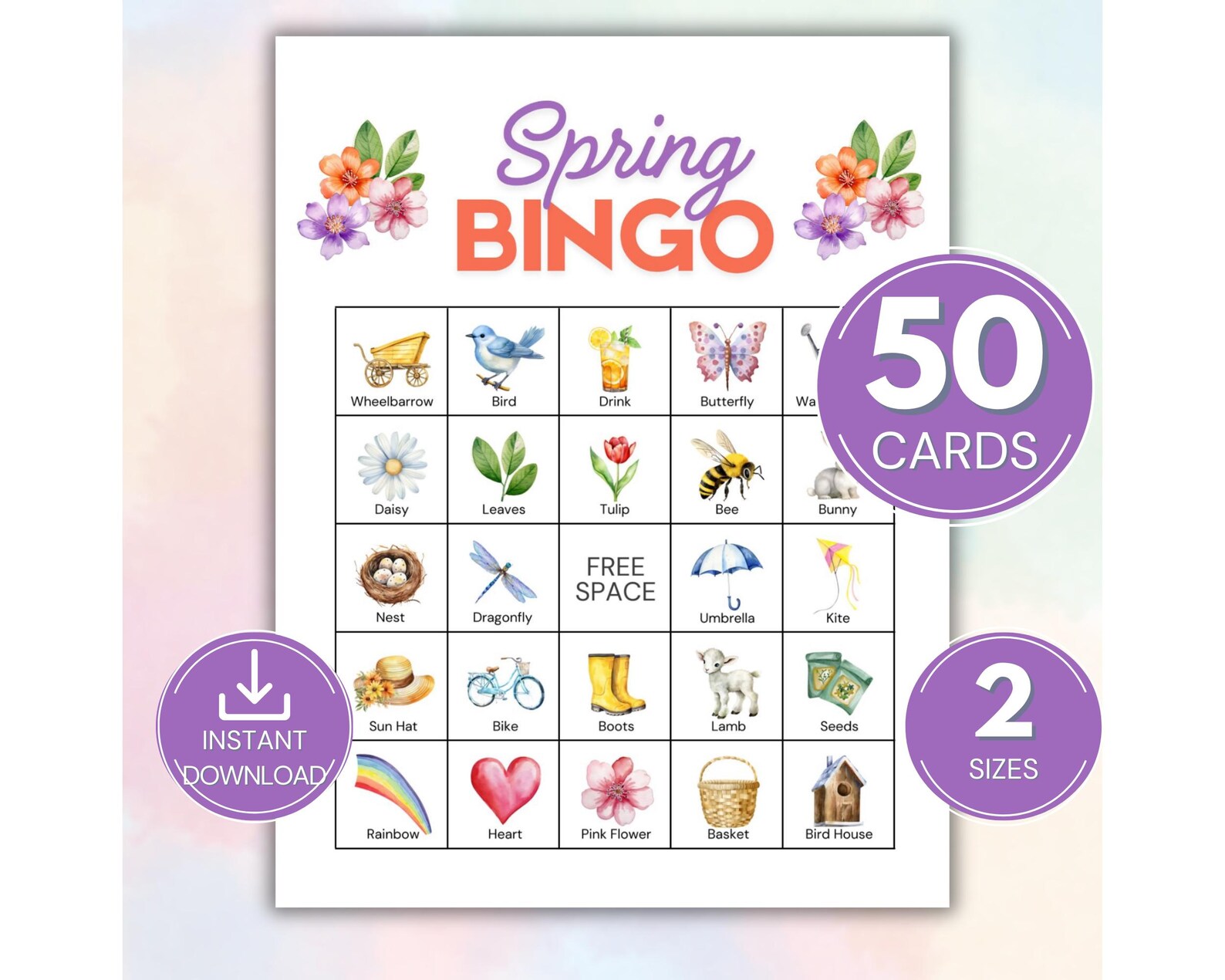 Spring Bingo, 50 Printable Spring Bingo Cards, Spring Party Game and ...