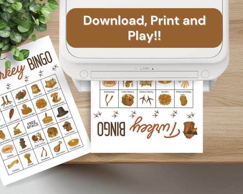 Turkey Bingo Game, 50 Printable Turkey Bingo Cards, Thanksgiving Bingo ...