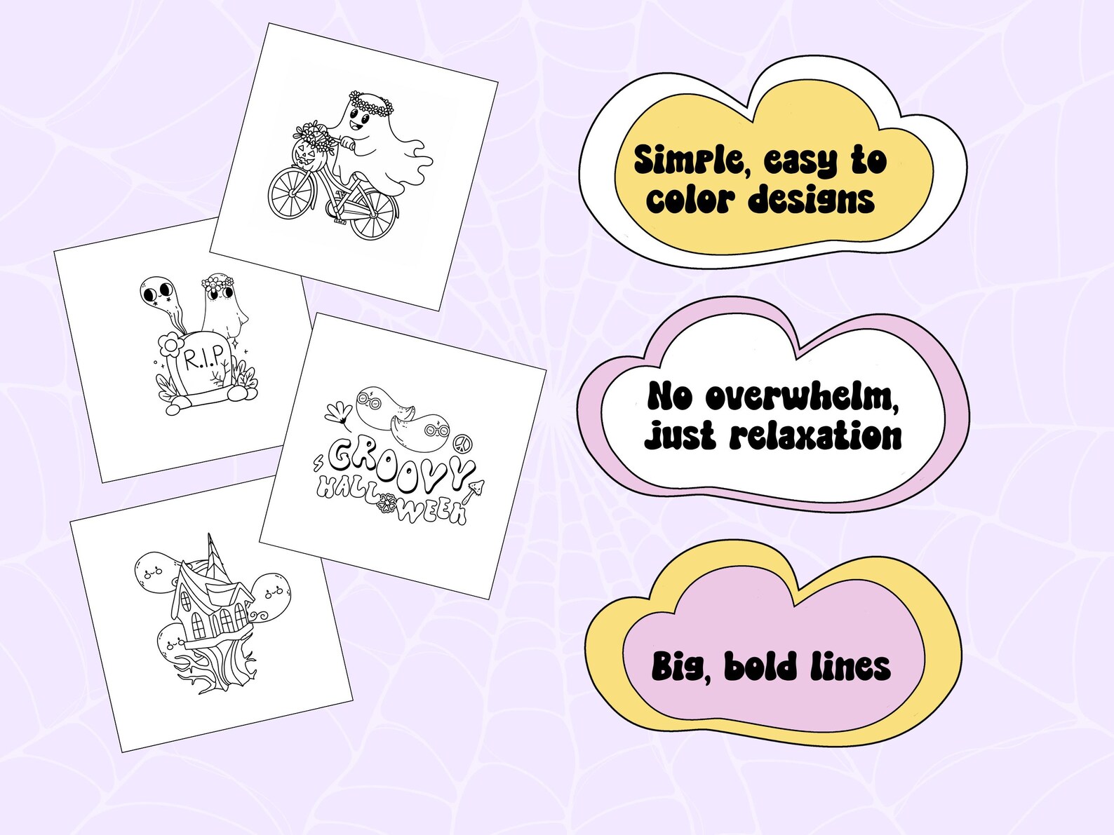 Groovy Ghost Halloween Coloring Pages, 10 Bold and Easy Illustrations ...