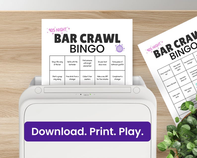 90s Bar Crawl Bingo Game, 90s Party Game, Retro Drinking Game for ...