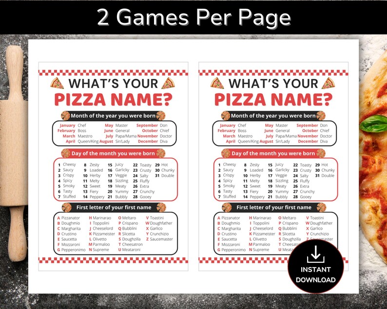 What's Your Pizza Name Game With Nametags and Sign, Printable Pizza ...