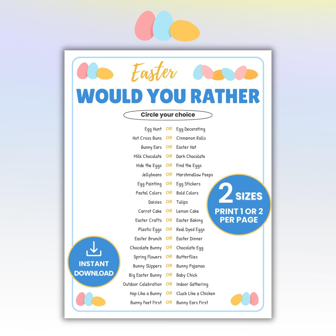 Easter Would You Rather Game, Easter Party Game Kids & Families ...