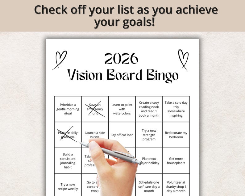 Editable 2026 Vision Board Bingo Template, 2026 Bingo Card, New Year ...