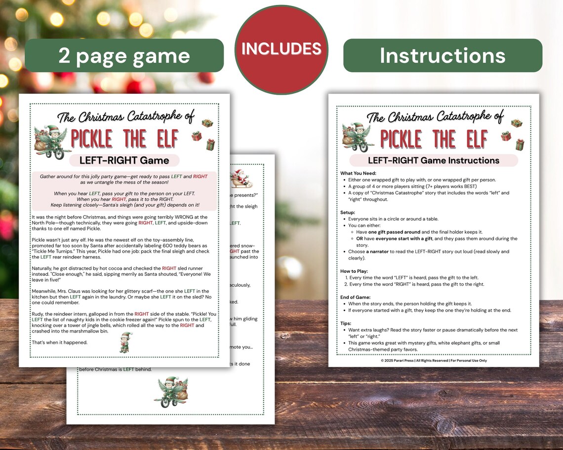 Christmas Left Right Game, Holiday Pass the Prize Game, Pass the Gift ...