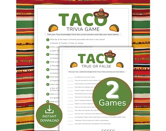Taco Trivia Game, Printable Taco Tuesday Quiz, Fun Taco Party Game for ...