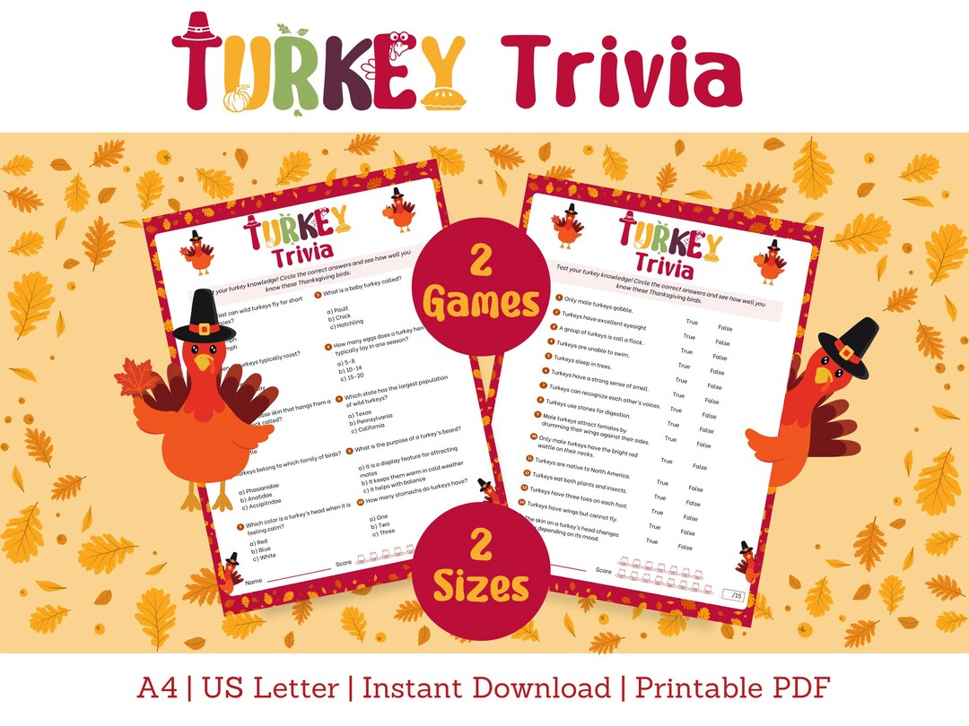 Turkey Trivia Game, Printable Thanksgiving Trivia, Friendsgiving Trivia ...