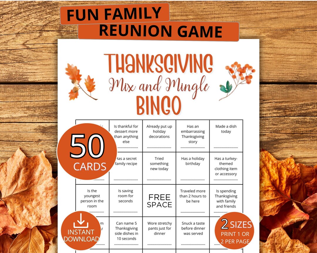 Thanksgiving Mix and Mingle Bingo Game, Thanksgiving Party Icebreaker ...