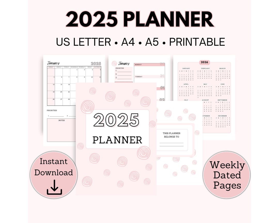 2025 Dated Weekly Printable Planner - One Week per Page, Weekly Tracker ...