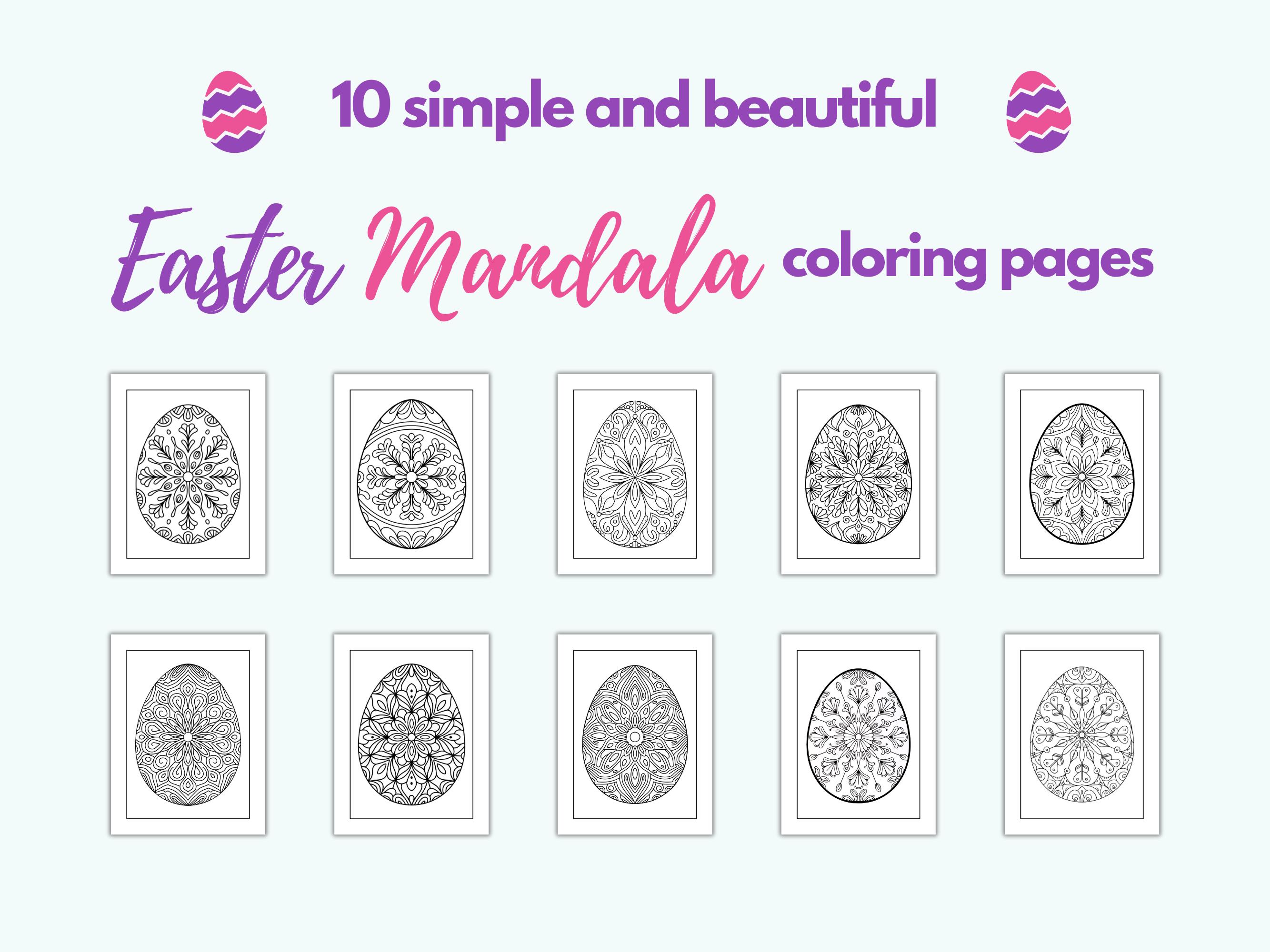 Easter Mandala Coloring Pages, Printable Easter Egg Mandalas for Adults ...