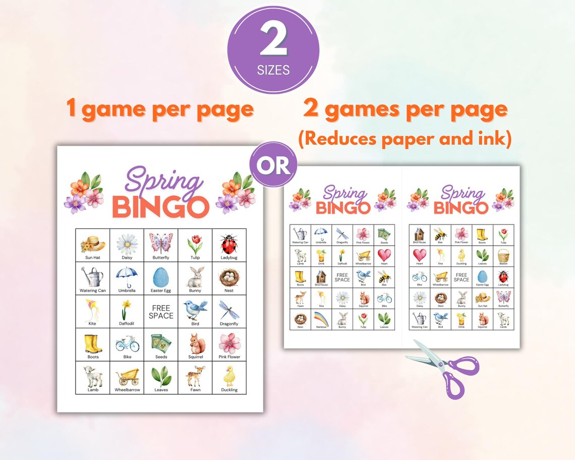 Spring Bingo, 50 Printable Spring Bingo Cards, Spring Party Game and ...