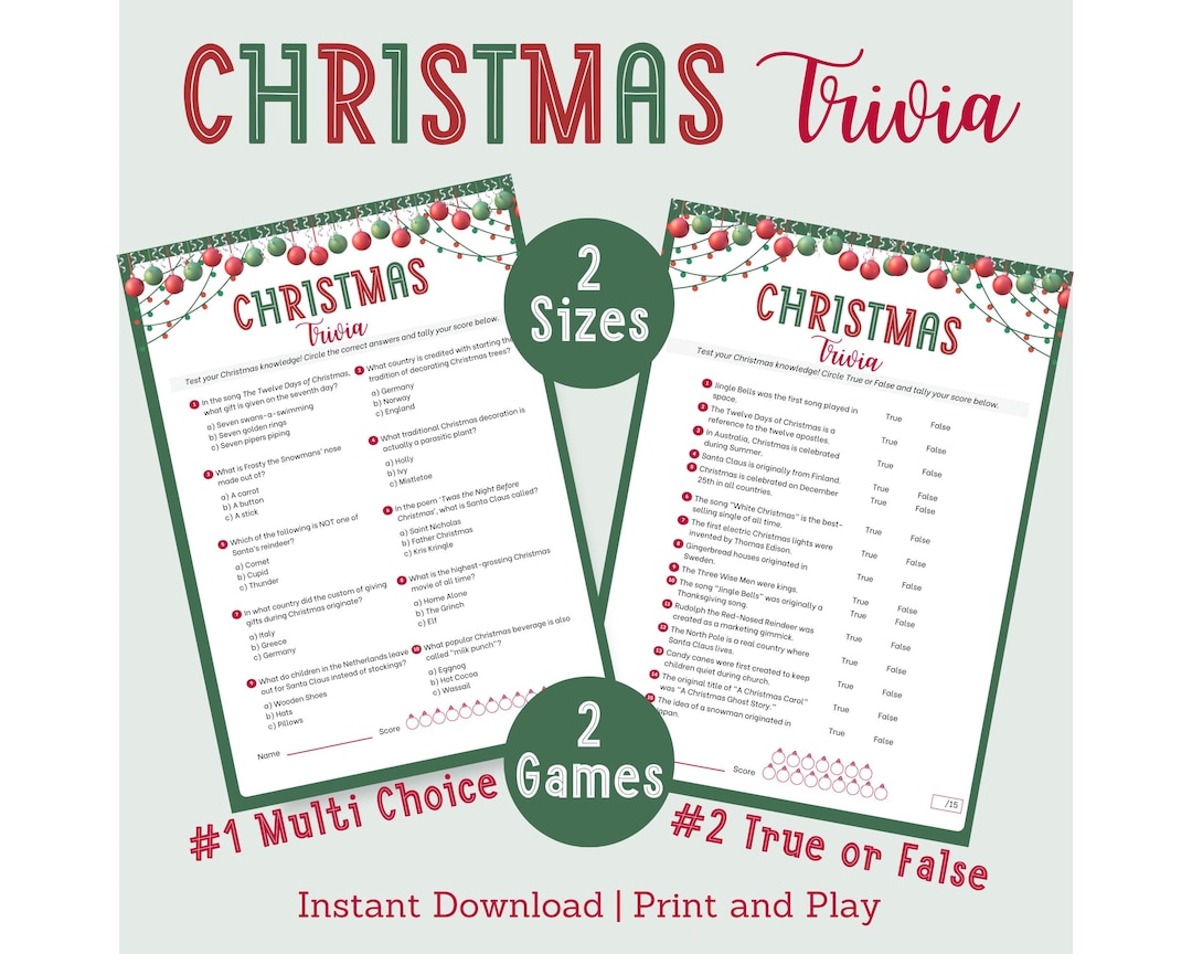 Christmas Trivia Game - Fun Printable Christmas Holiday Party Game and ...