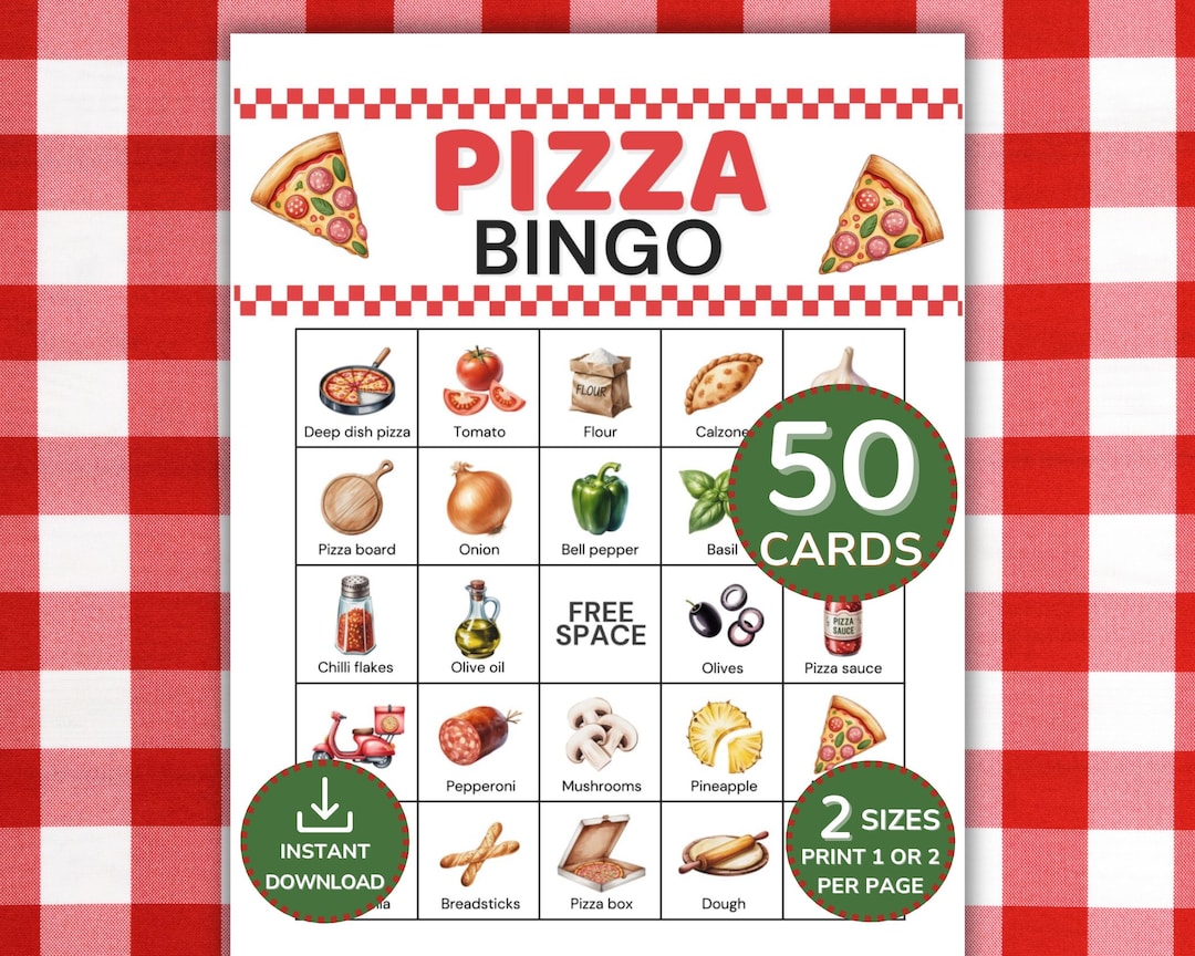 Pizza Bingo Game, 50 Printable Pizza Bingo Cards, Pizza Party Game for ...