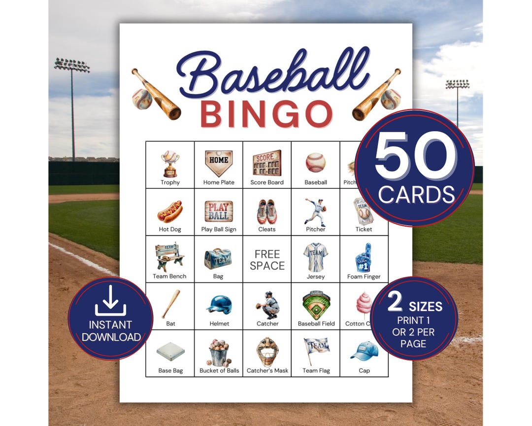 Baseball Bingo Game, 50 Printable Baseball Bingo Cards, Baseball Party ...