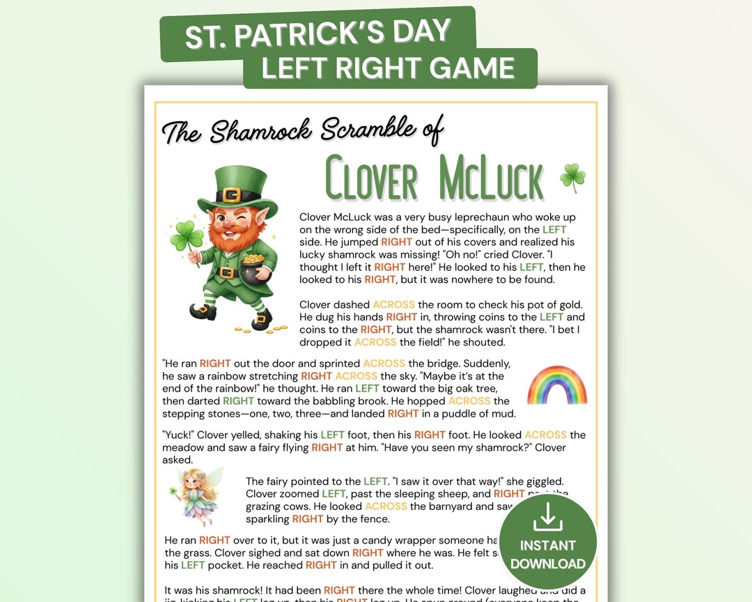 St Patrick's Day Left Right Game, St Paddy's Party Game, Pass the Gift ...