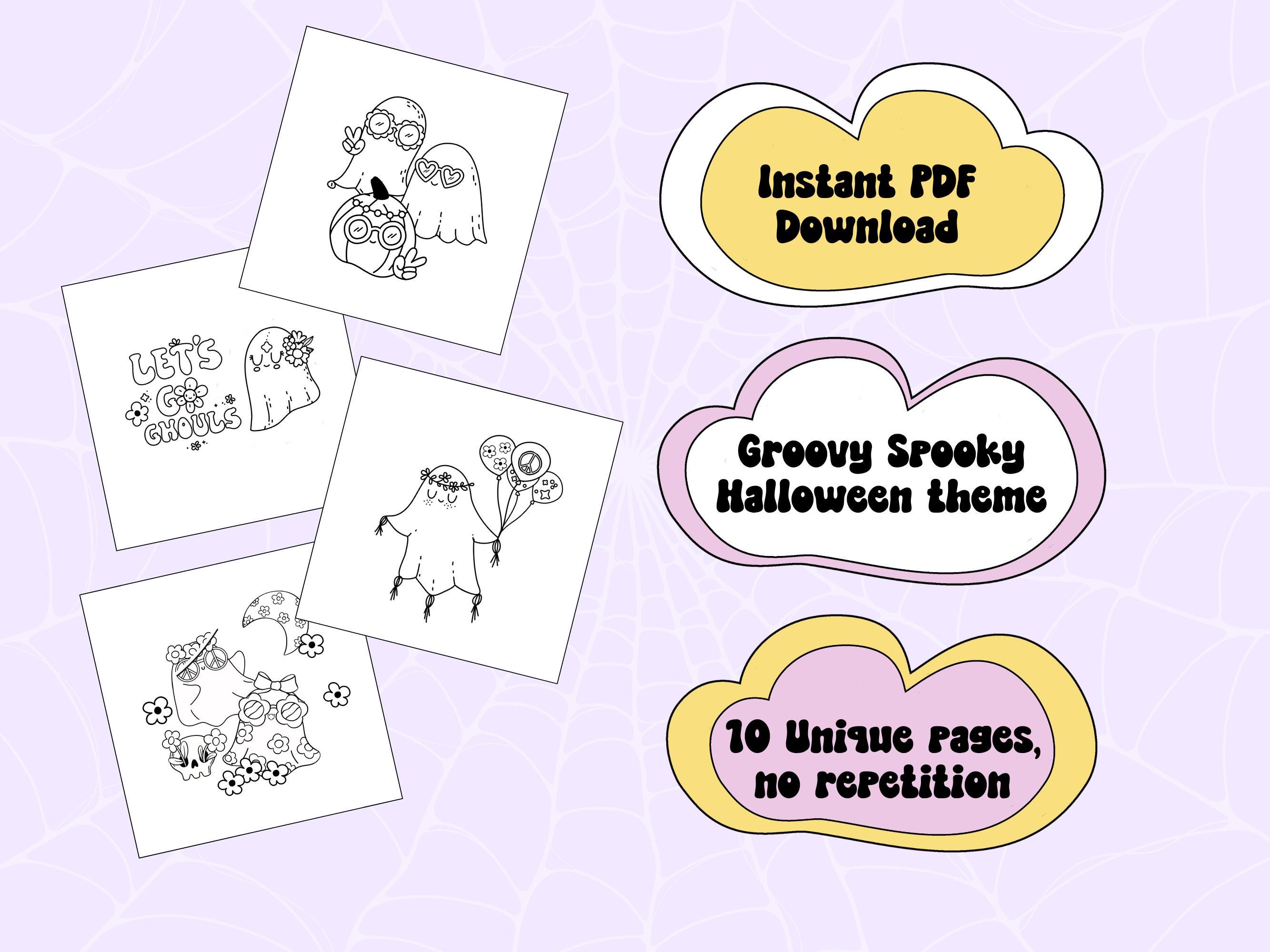 Groovy Ghost Halloween Coloring Pages, 10 Bold and Easy Illustrations ...