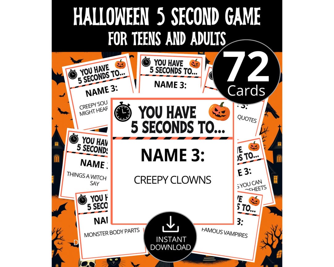 Halloween 5 Seconds Game, Printable Quiz for Teens and Adults, Office ...