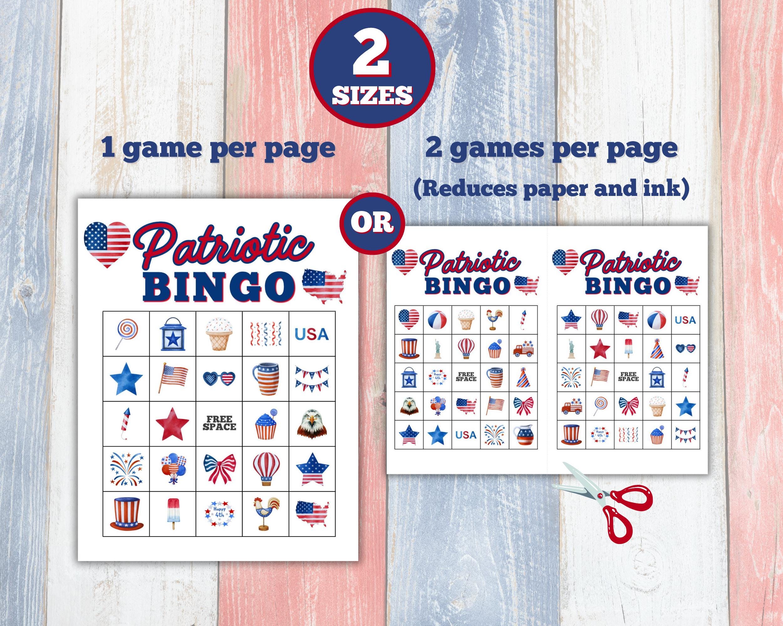 Patriotic Bingo, 50 Printable Patriotic Bingo Cards, 4th of July Bingo ...