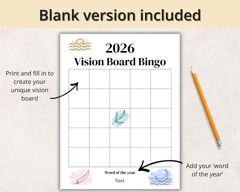 Editable 2026 Vision Board Bingo Template, 2026 Bingo Card, New Year ...