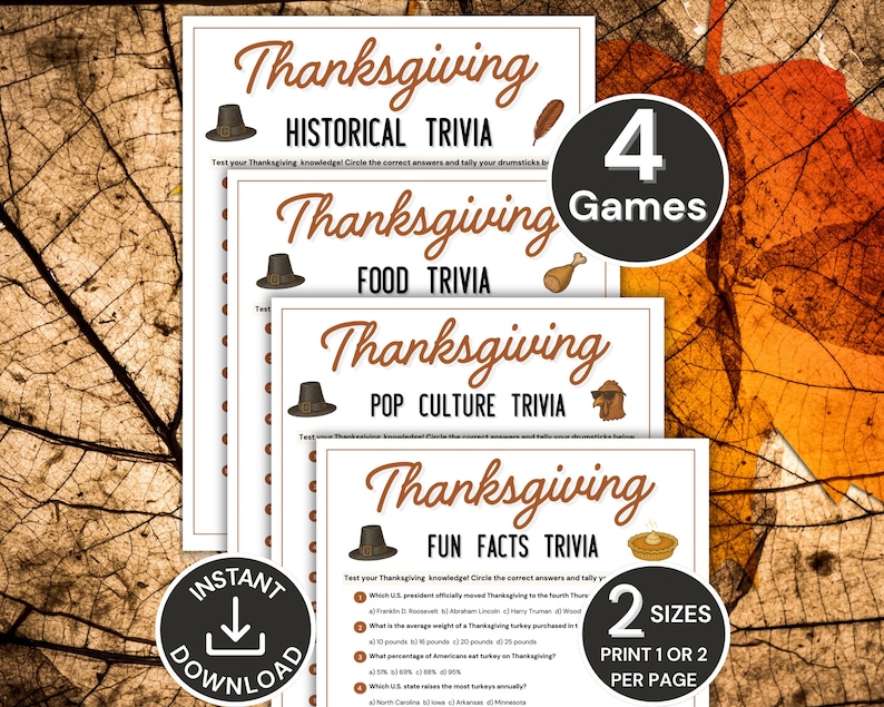 Thanksgiving Trivia Game Bundle, Printable Thanksgiving History Quiz ...