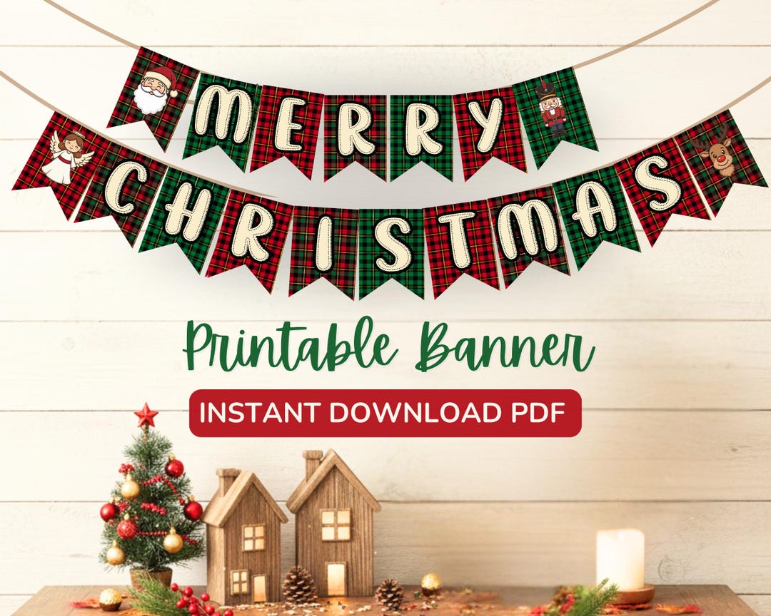 Merry Christmas Banner, Printable Christmas Bunting, Christmas ...