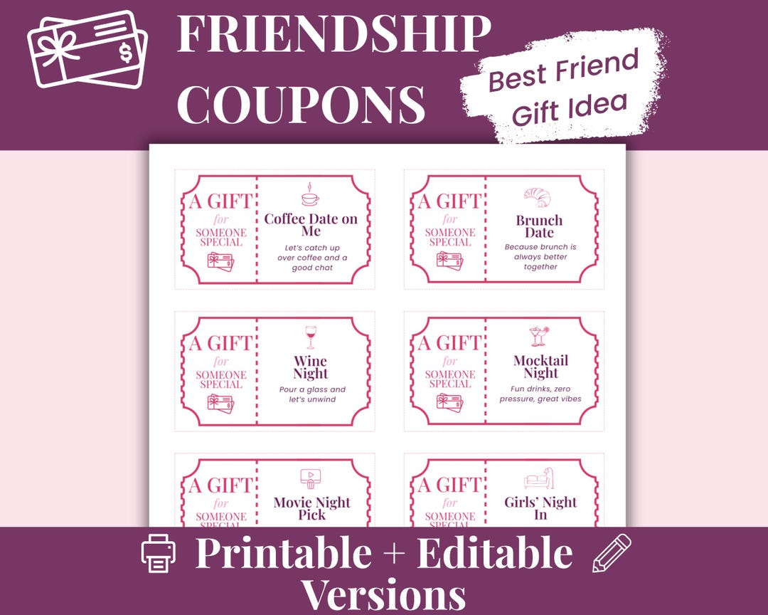 Friendship Coupons Printable & Editable Canva Template, Galentine's ...