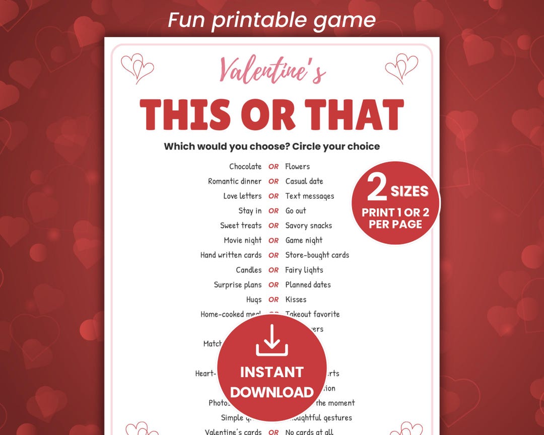 Valentine's This or That Game, Printable Valentine's Day Would You ...