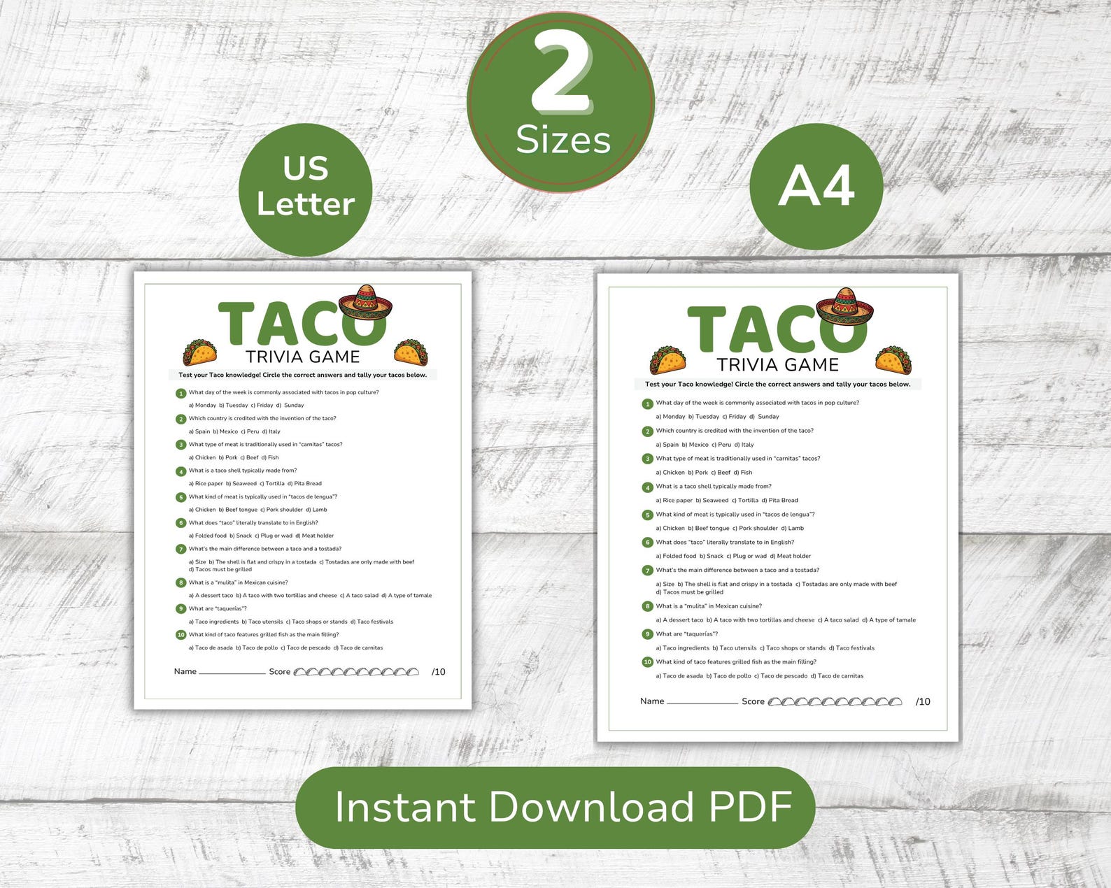 Taco Trivia Game, Printable Taco Tuesday Quiz, Fun Taco Party Game ...