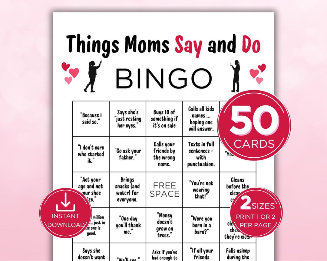 Mother's Day Bingo Game, Mom Birthday Game, 50 Printable Bingo Card Set ...