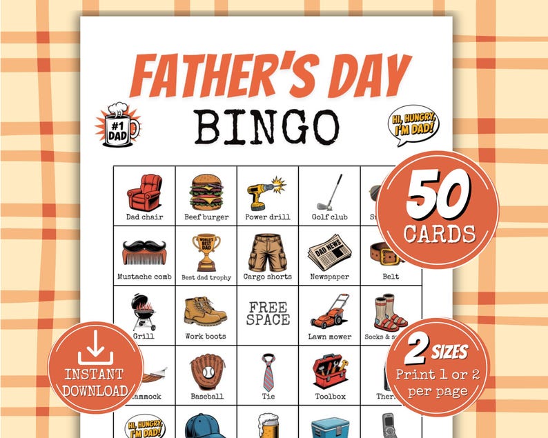 Father's Day Bingo Game, 50 Printable Bingo Cards, Dad Bingo Game, Dad ...