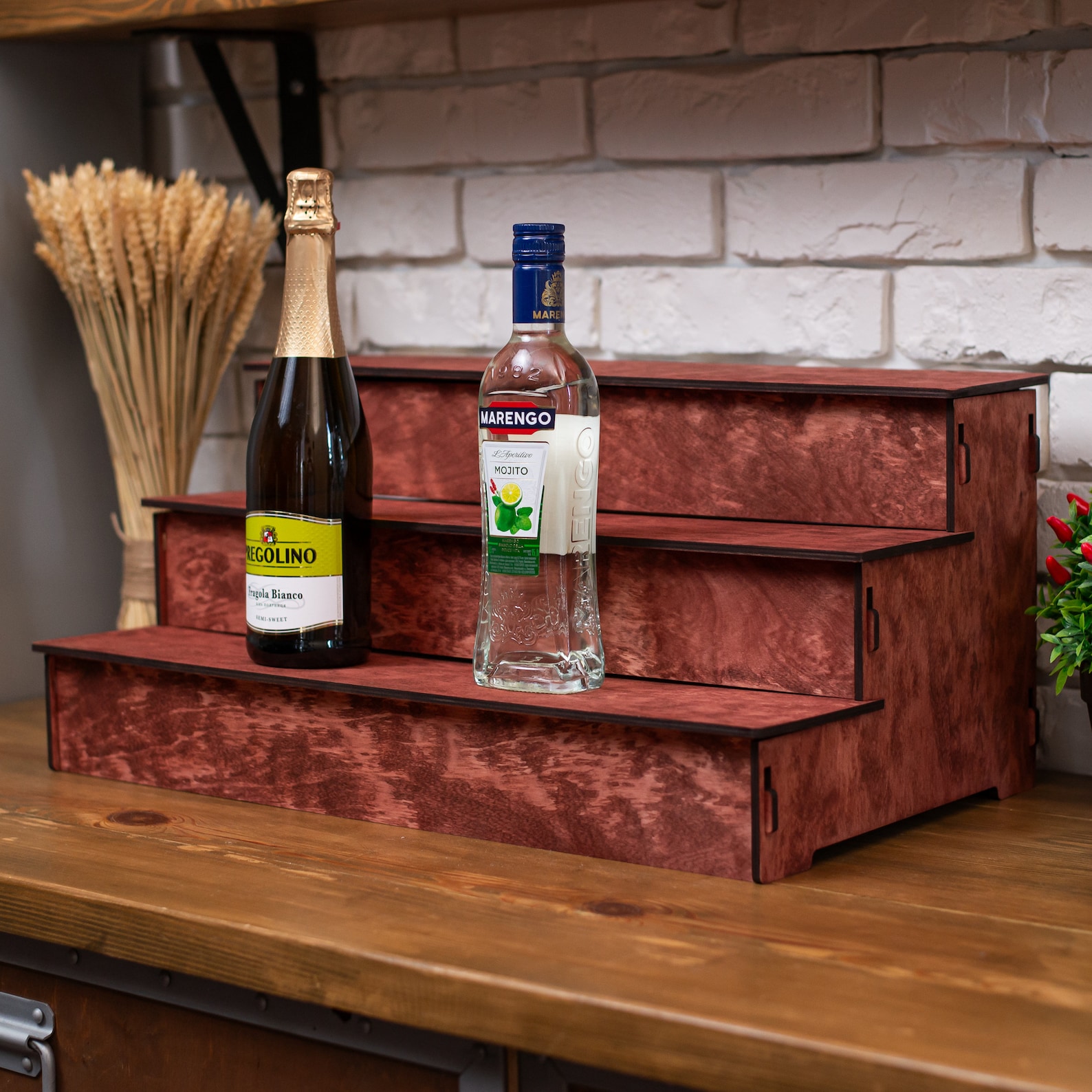 Tiered Liquor Shelf, Wine Shelf, Bottle Display, Wood Wine Rack, Bar ...