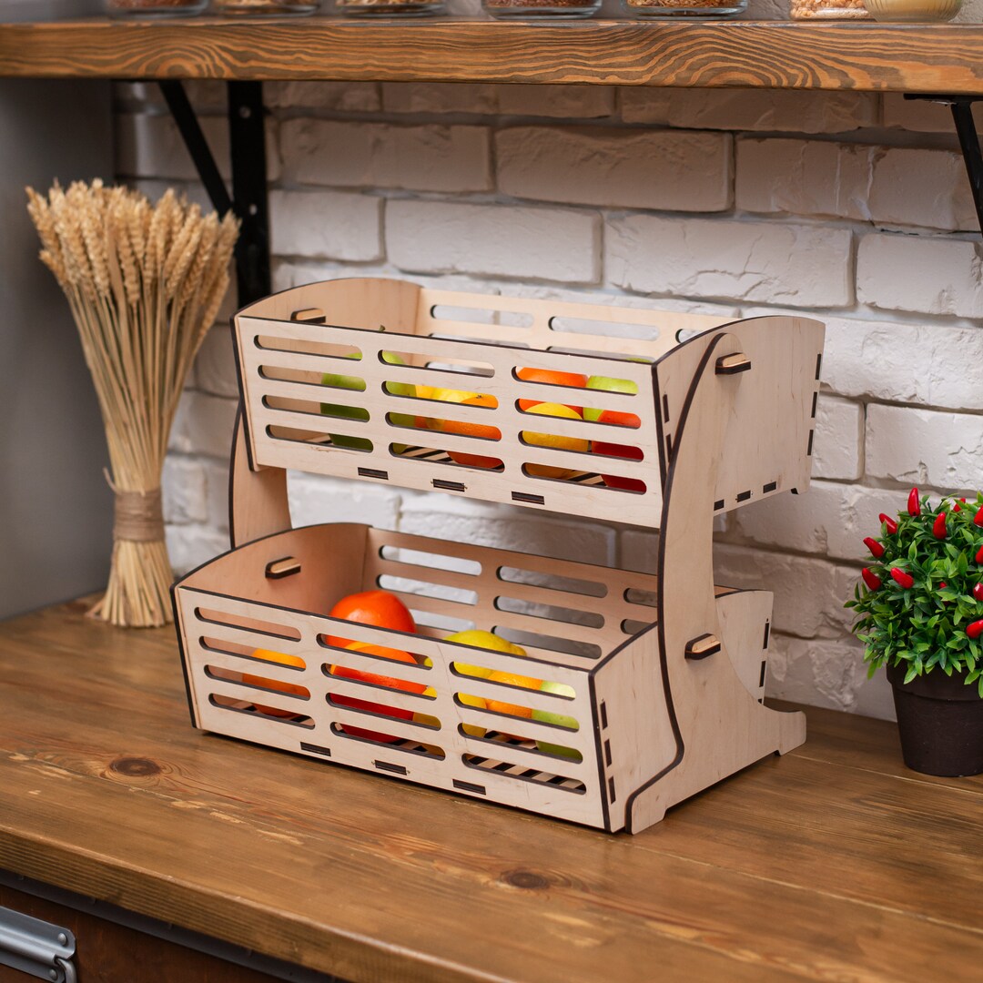 Fruit Storage Counter Top, Wood Fruit Stand, Tier Fruit Basket, Fruit ...