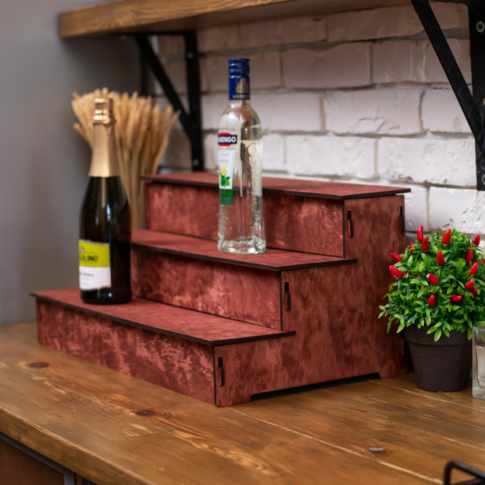 Tiered Liquor Shelf, Wine Shelf, Bottle Display, Wood Wine Rack, Bar ...