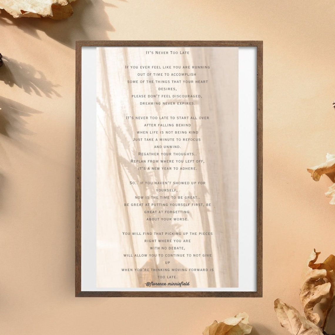 It's Never Too Late (poem), Customized Poem Print, Digital Print ...