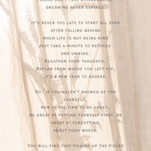 It's Never Too Late (poem), Customized Poem Print, Digital Print ...