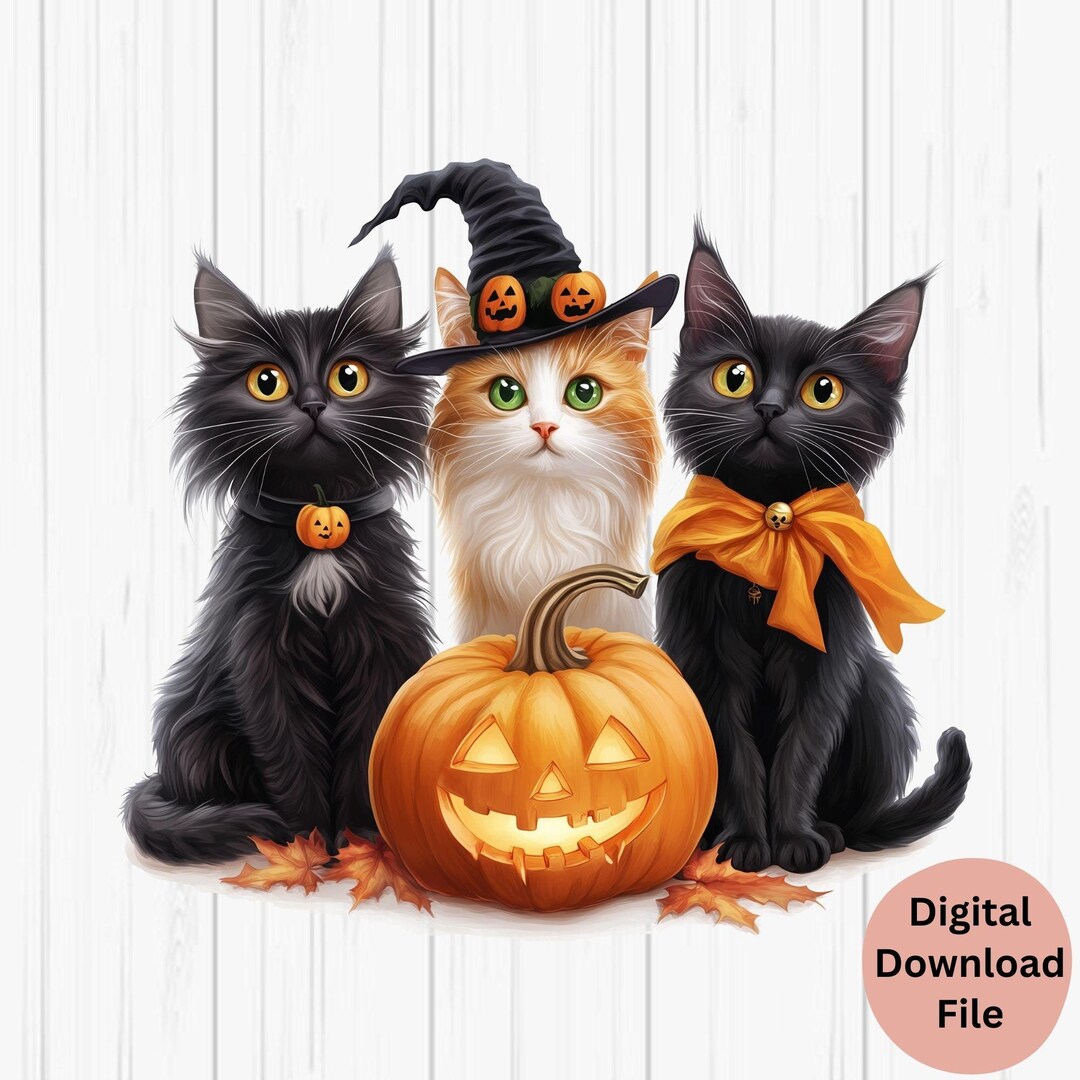 Cute Halloween Cats SVG PNG, Cat Clip Art Digital Download Files ...