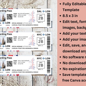 Editable Boarding Pass Canva Template, Printable Airline Ticket ...