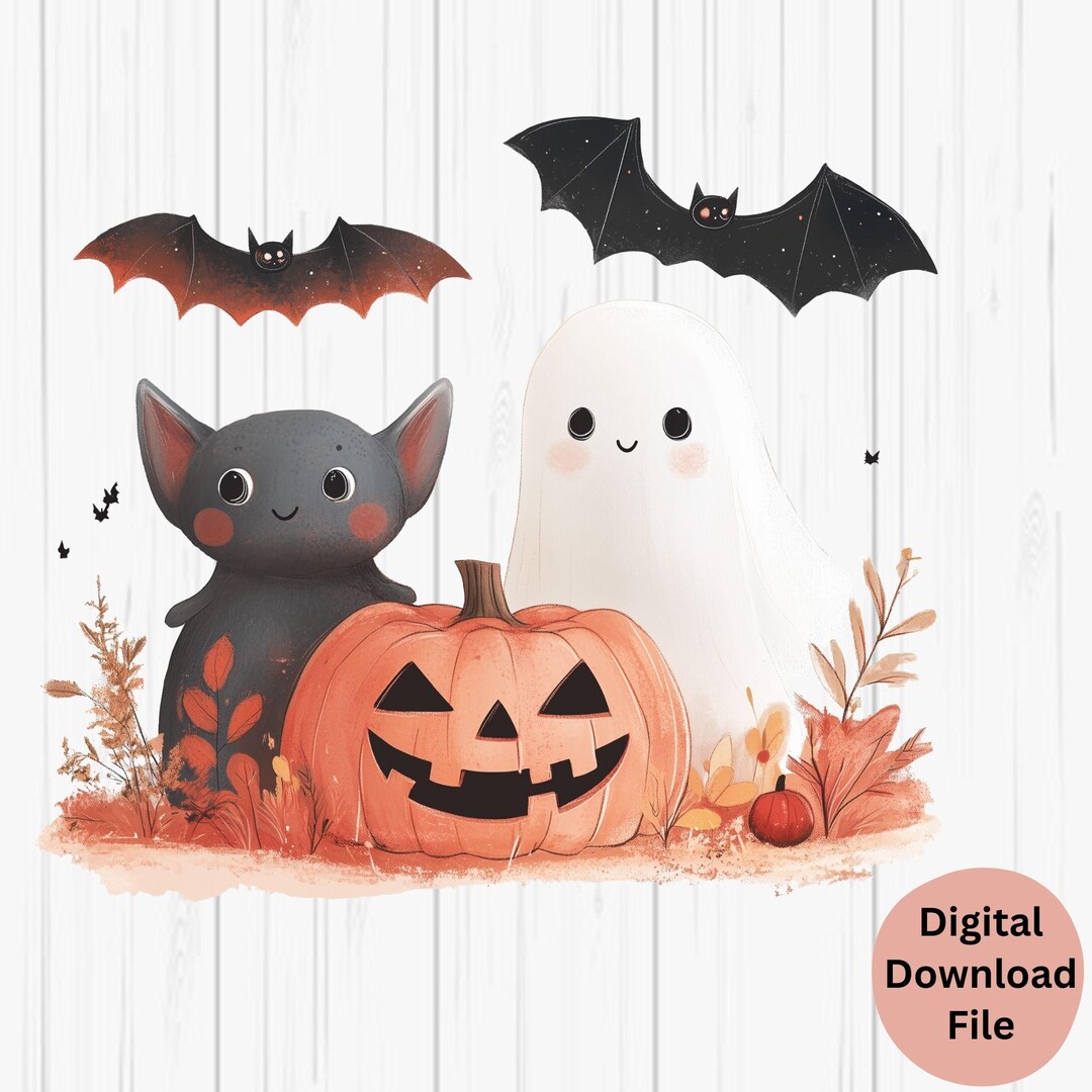 Cute Halloween Ghosts SVG PNG, Ghost Bat Cat Clip Art Digital Download ...