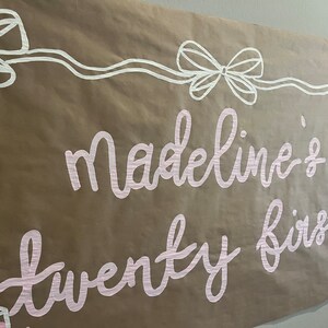 Twenty First Birthday Banner, Girly, Cute, Bows, Bow Banner, Champagne ...