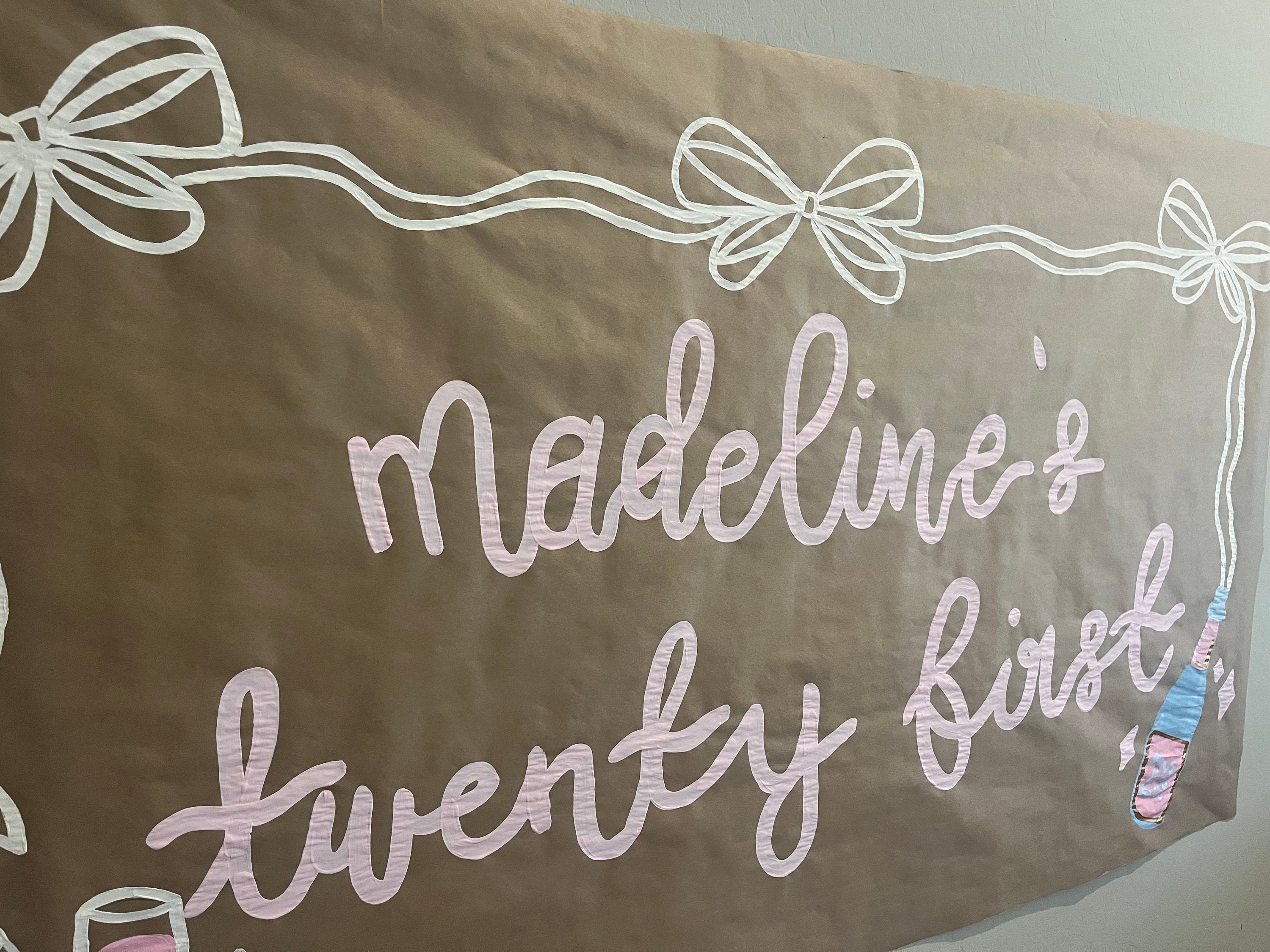 Twenty First Birthday Banner, Girly, Cute, Bows, Bow Banner, Champagne ...