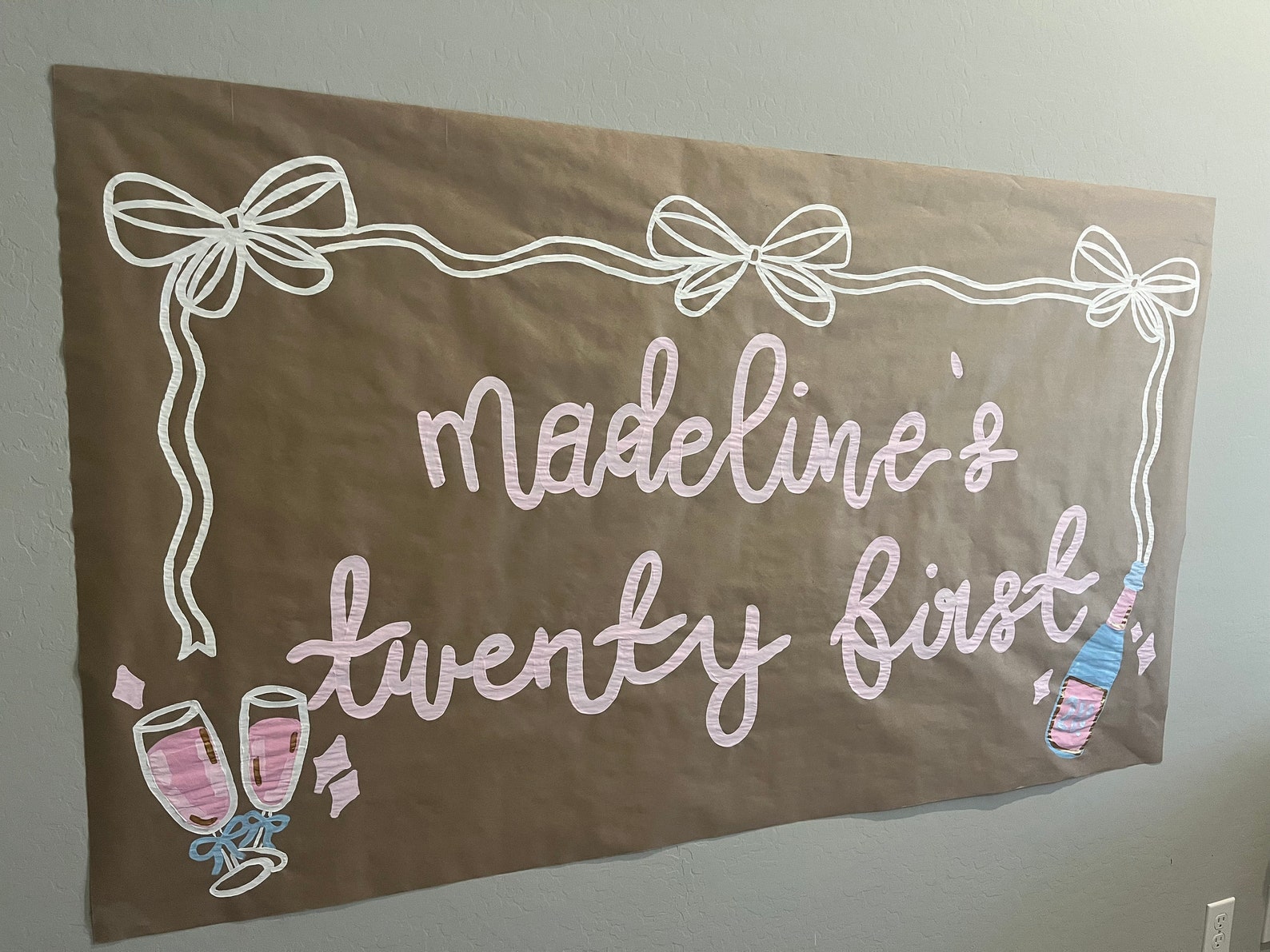 Twenty First Birthday Banner, Girly, Cute, Bows, Bow Banner, Champagne ...