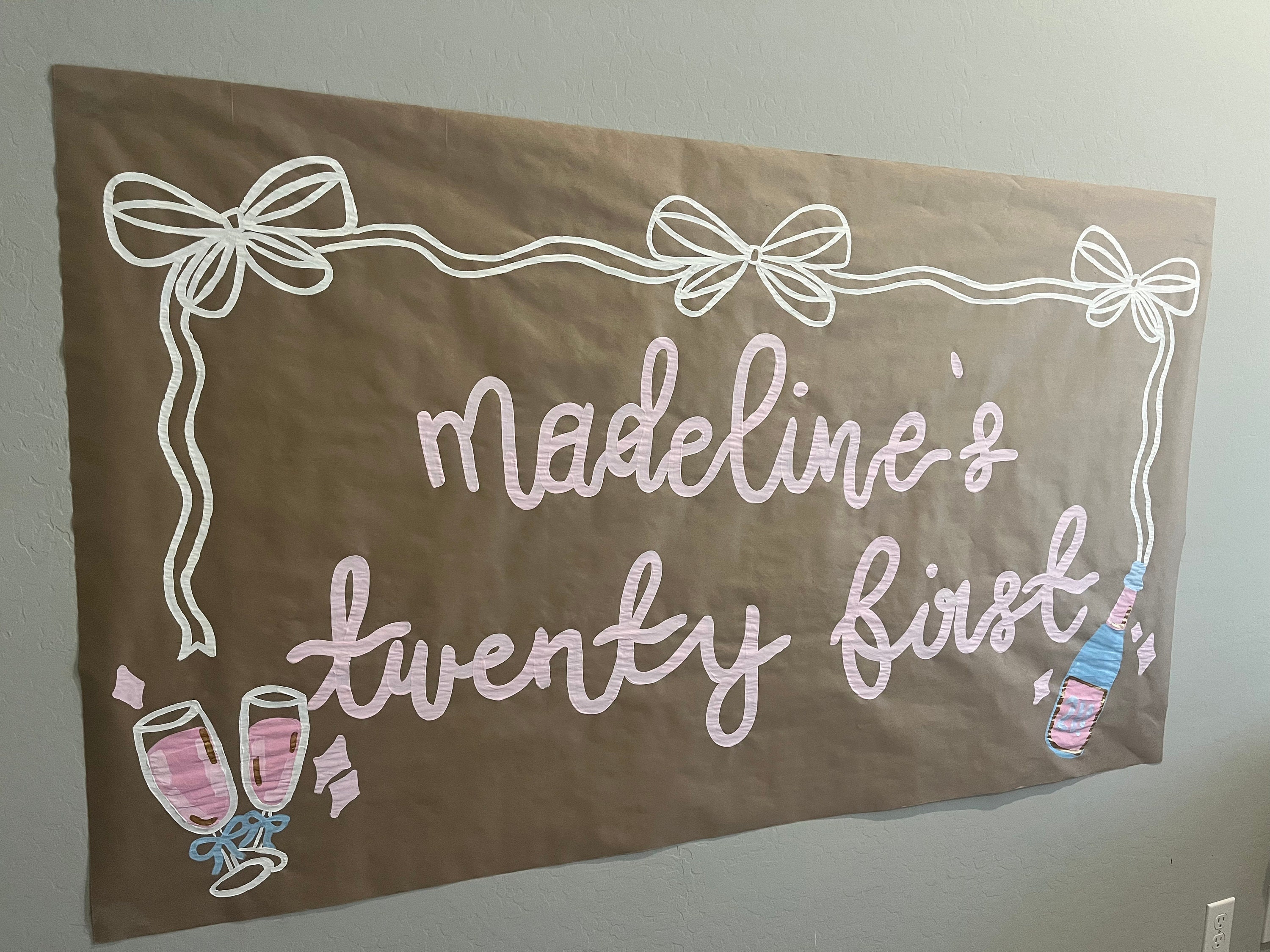 Twenty First Birthday Banner, Girly, Cute, Bows, Bow Banner, Champagne ...