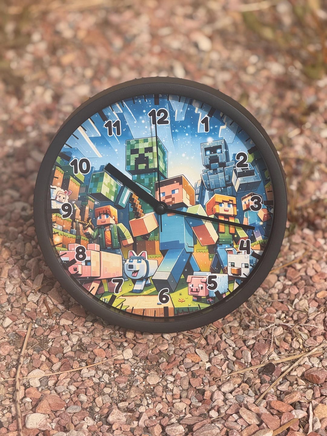 Minecraft Themed Wall Clock – Gamer Room Decor, Pixel Art Clock for ...