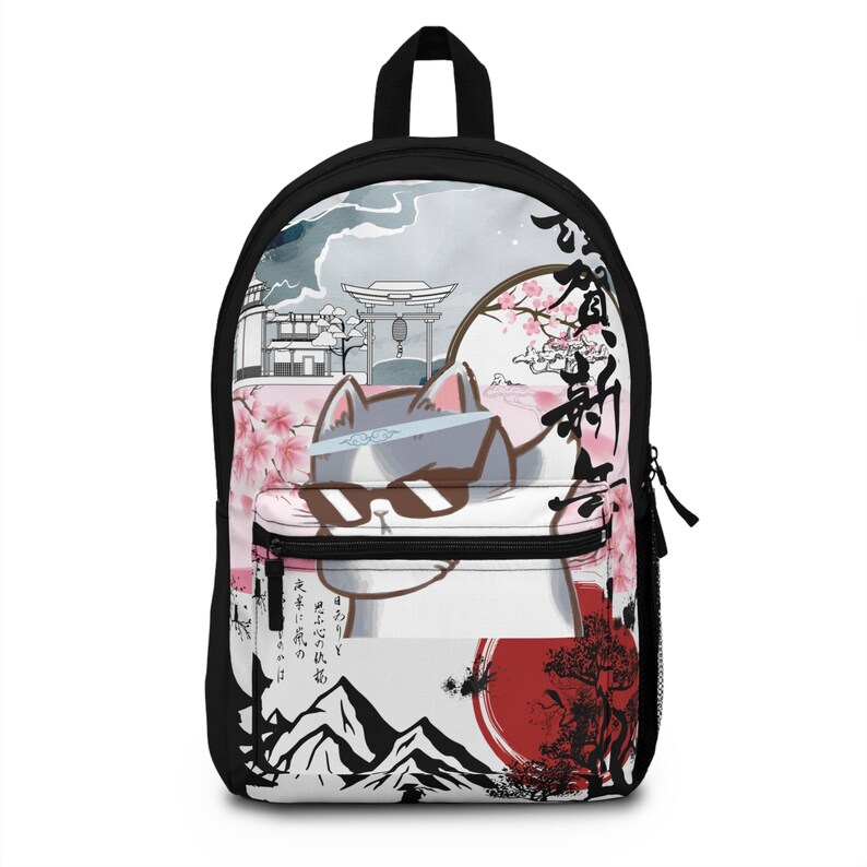 Black Style Cute Cat Kitty Japanese Art Samurai Dab Black Backpack - Etsy